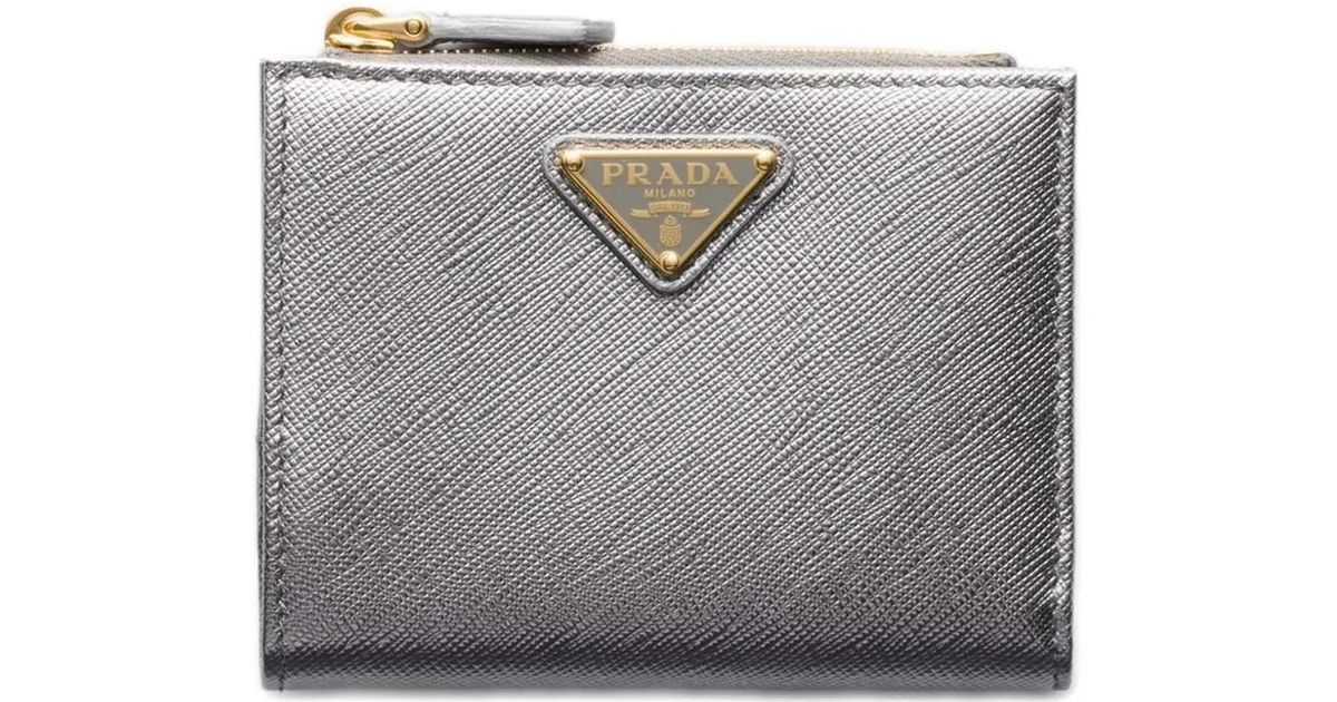 Prada Small Leather Wallet in Grey | Lyst UK