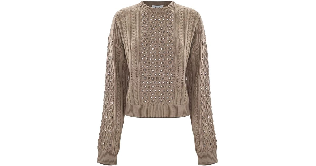 Kocca Emiliana Cable-Knit Embellished Sweater in Brown | Lyst UK
