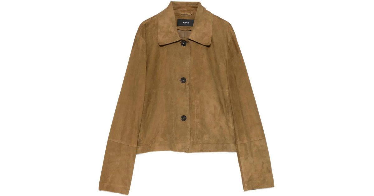 Arma Button Suede Jacket in Natural | Lyst UK