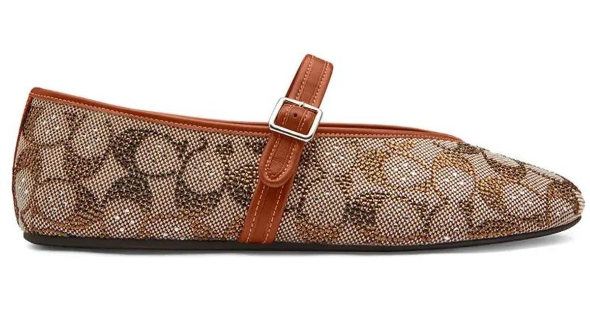 COACH Mary Jane Buckle Pattern Ballet Flats in Brown | Lyst