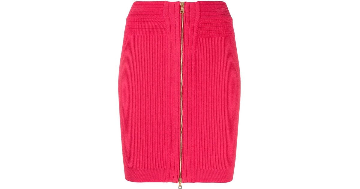 Balmain High-Waisted Knitted Miniskirt in Pink | Lyst UK