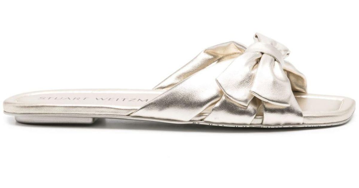 Stuart Weitzman Sofia Leather Slides in White | Lyst
