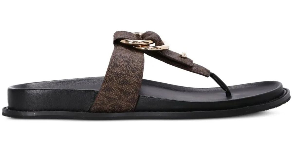 Michael Kors Logo Monogram Ring-Detail Flat Sandals in Black | Lyst