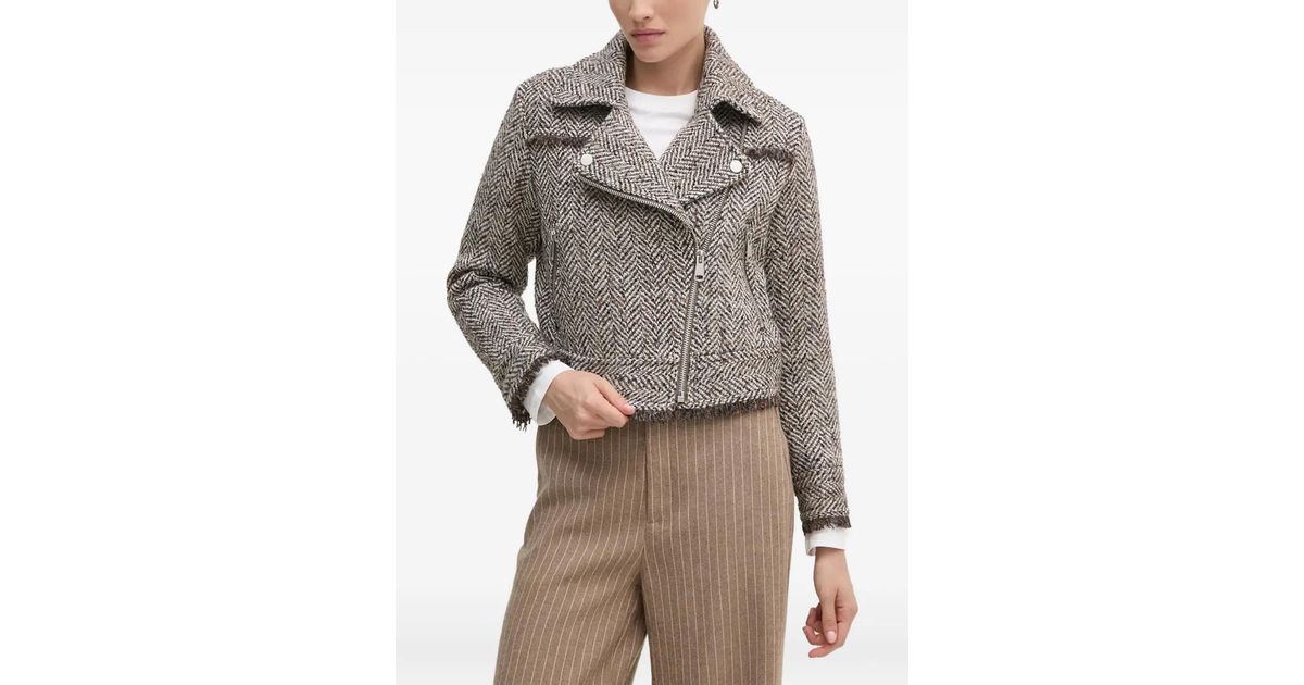 Sisley Herringbone-Pattern Jacket in Grey | Lyst UK