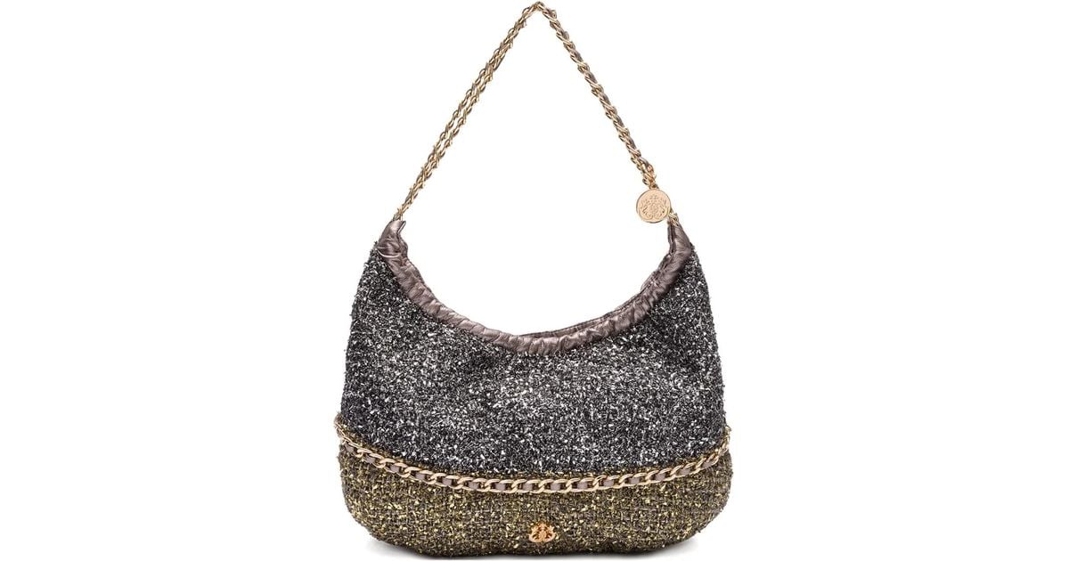 Isla Chain-Embellished Textured Shoulder Bag in Gray | Lyst