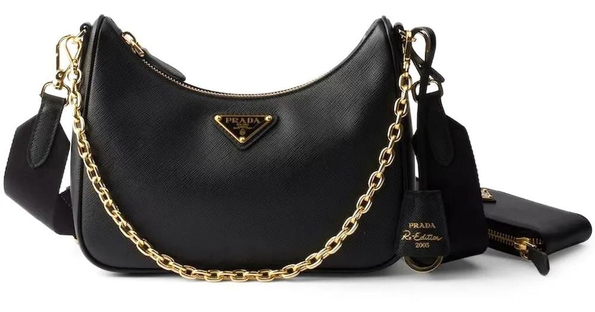 Prada Chain-Strap Leather Shoulder Bag in Black | Lyst UK
