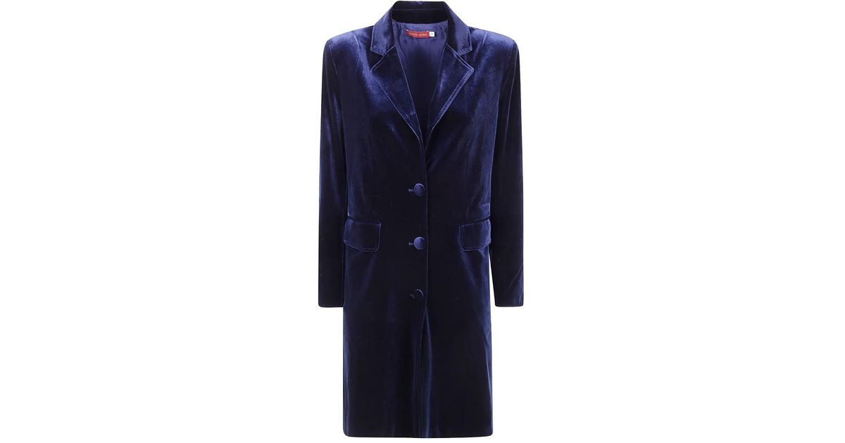 BIANCO LEVRIN Velvet Coat in Blue | Lyst UK