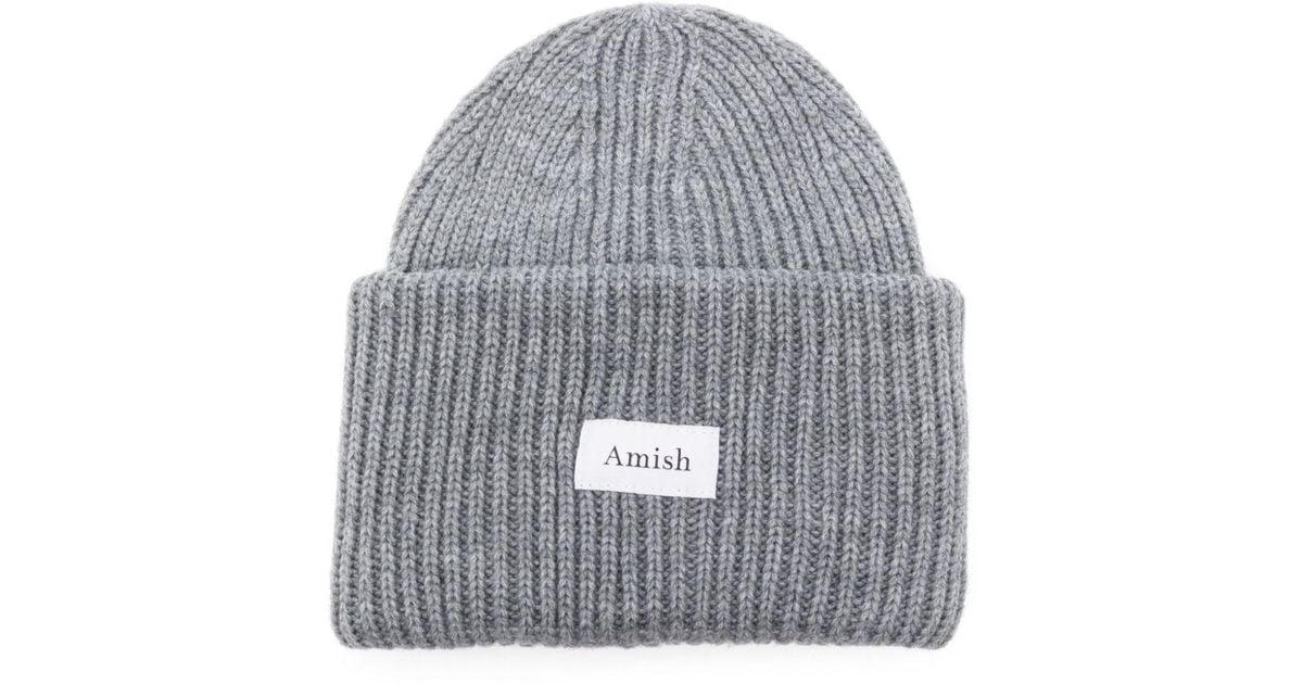 AMISH Logo-Appliqué Ribbed Beanie in Gray for Men | Lyst