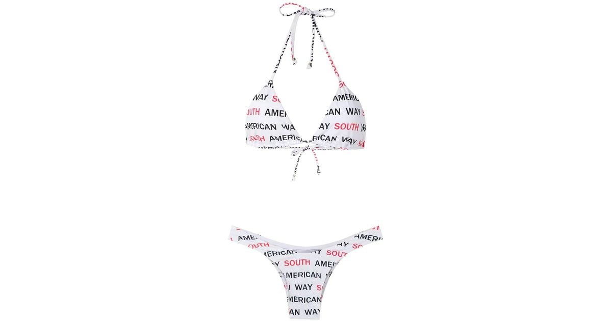 Amir Slama Logo Print Bikini Set in White | Lyst UK