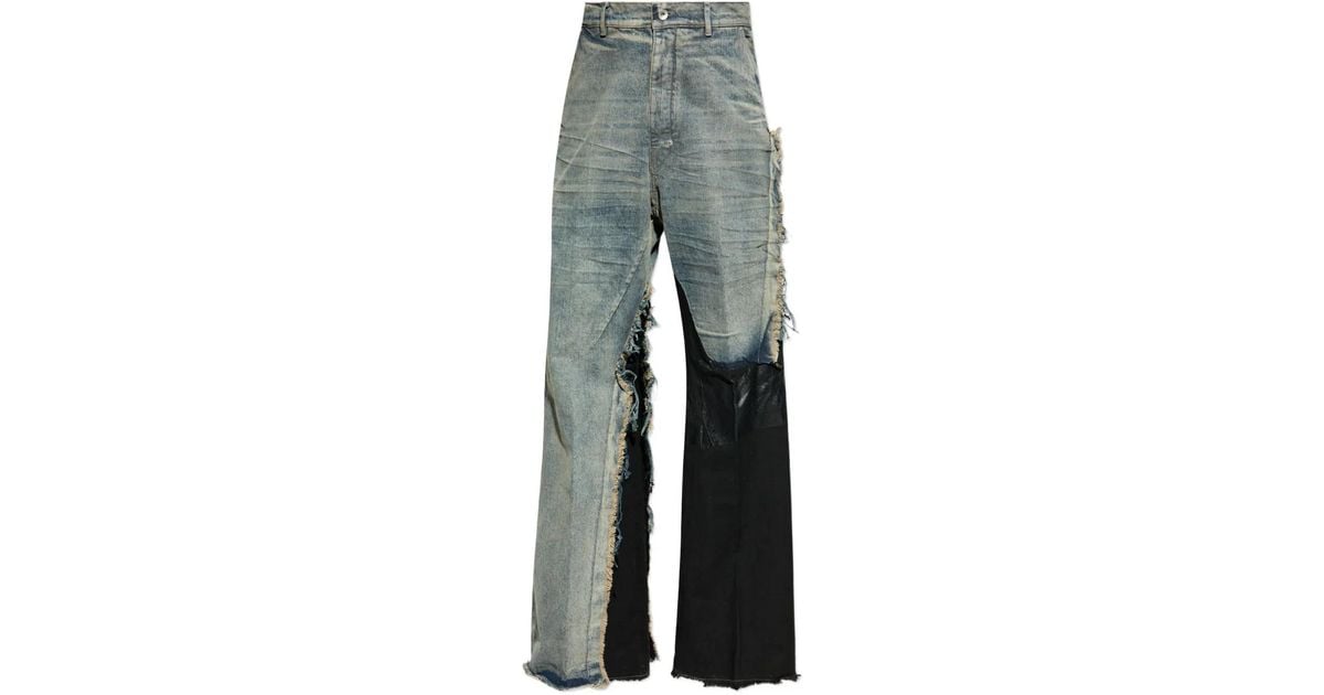 Rick Owens Joris Ripped-Panel Jeans in Grey for Men | Lyst UK