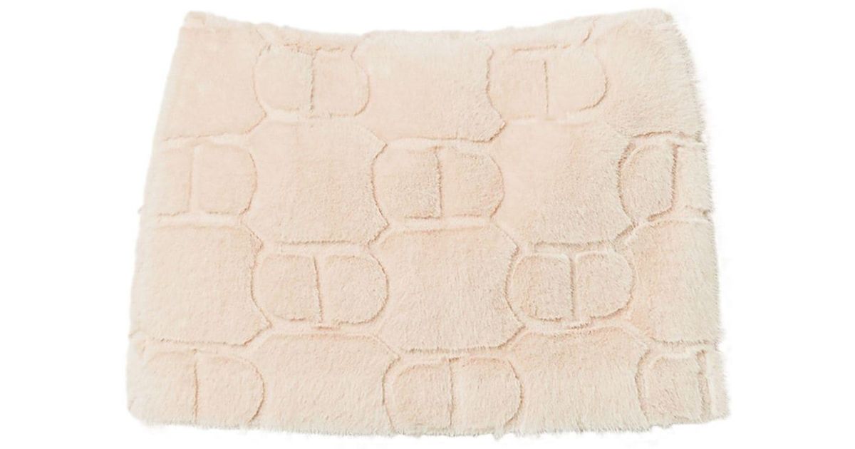 Twin Set Shearling Mini Skirt in Natural | Lyst