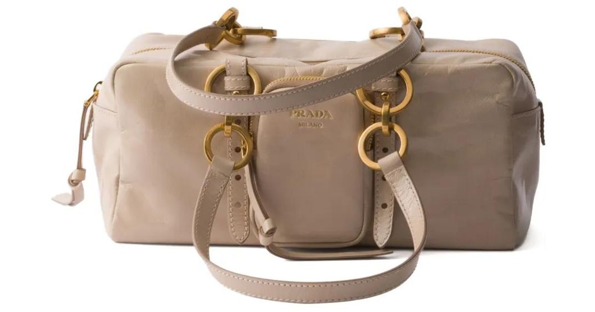 Prada Dangle Leather Tote Bag in Brown | Lyst