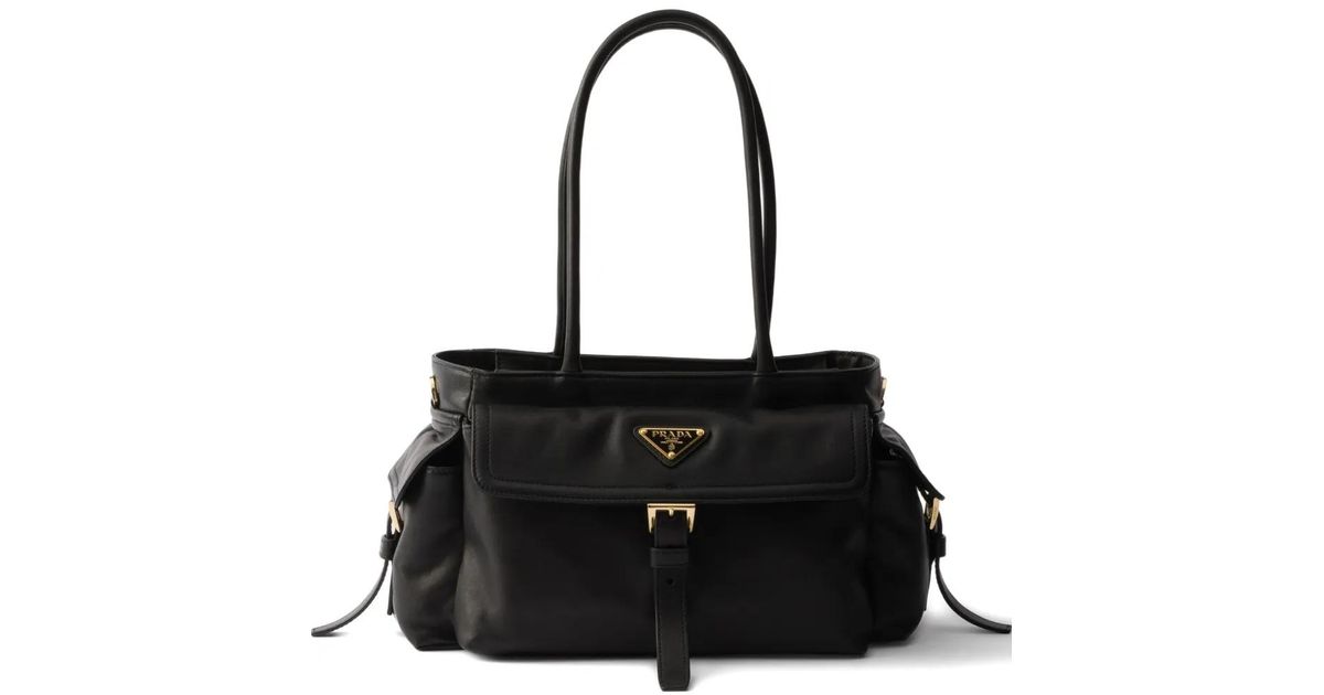 Prada Medium Explore Leather Tote Bag in Black | Lyst