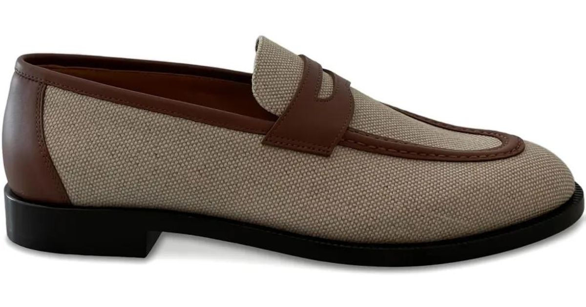 Loro Piana Sergio Leather-Trimmed Canvas Loafers in Brown | Lyst