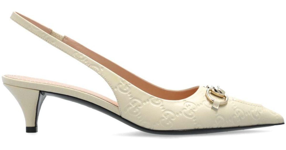 Gucci 45Mm Horsebit Slingback Pumps in Natural | Lyst