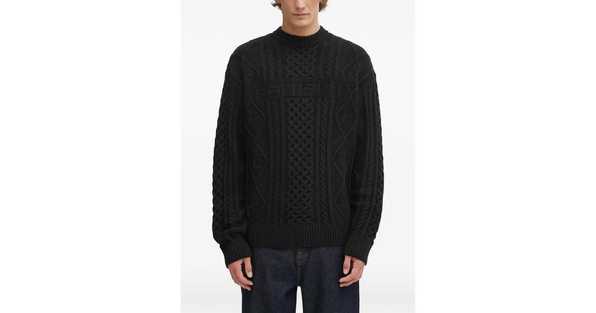Carhartt Cable-Knit Logo Sweater in Black for Men | Lyst UK