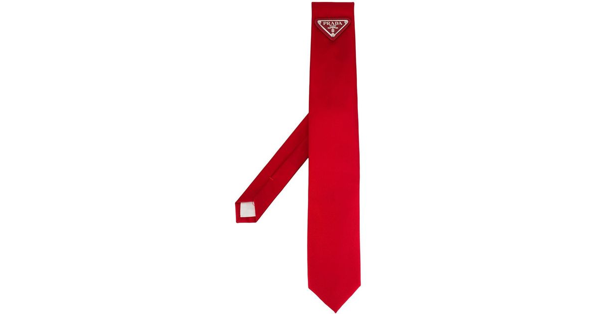 Prada Triangle Logo Tie in Red for Men | Lyst UK