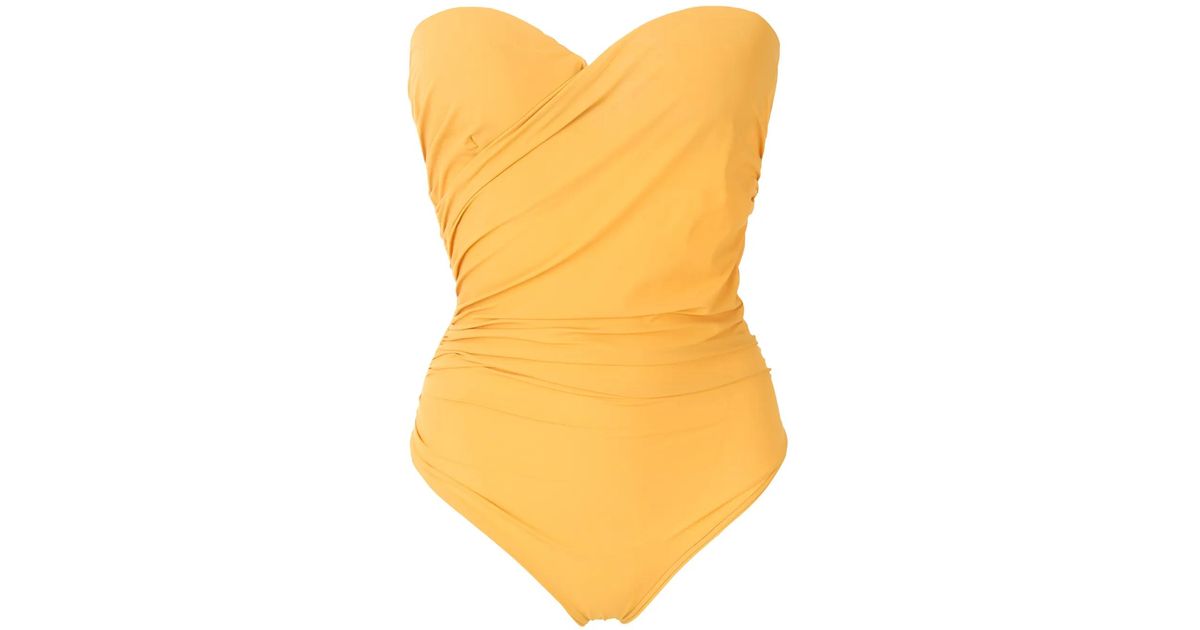 Amir Slama Draped Bandeau One-Piece in Yellow | Lyst