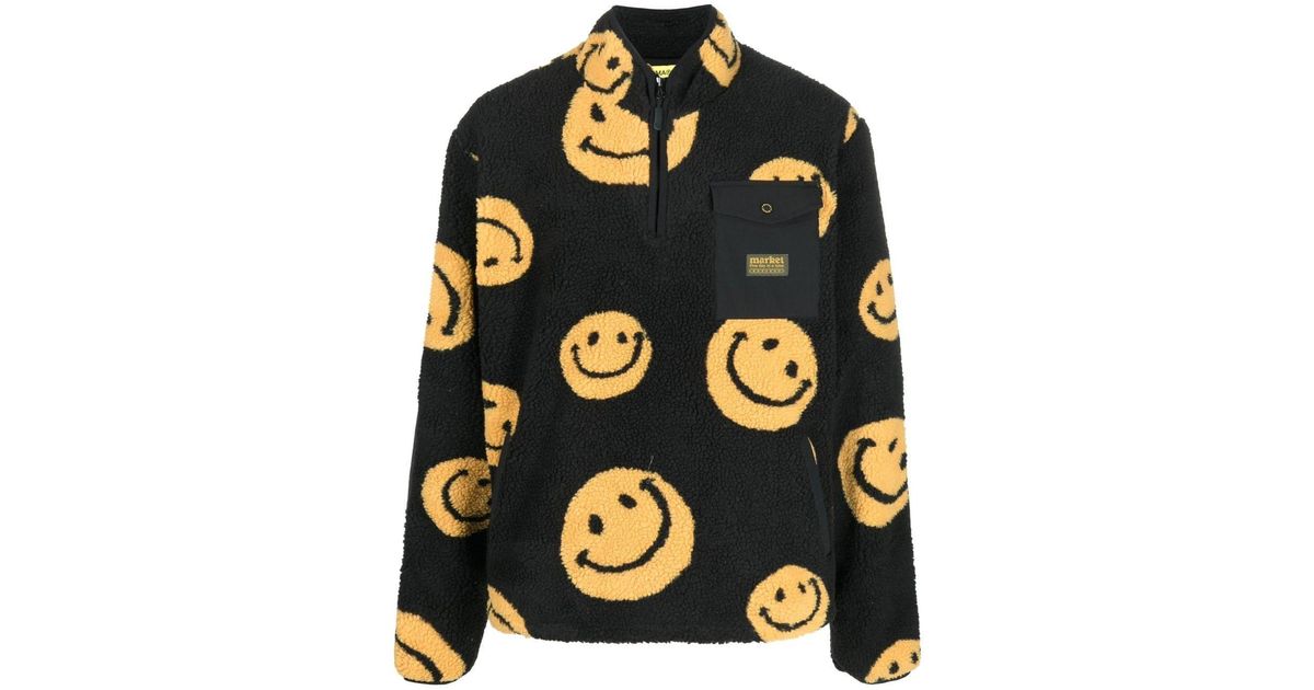 Market Smiley Face-print Fleece Jacket in Black for Men | Lyst