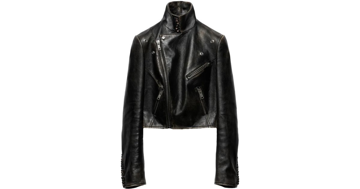 Prada Leather Biker Jacket in Black | Lyst