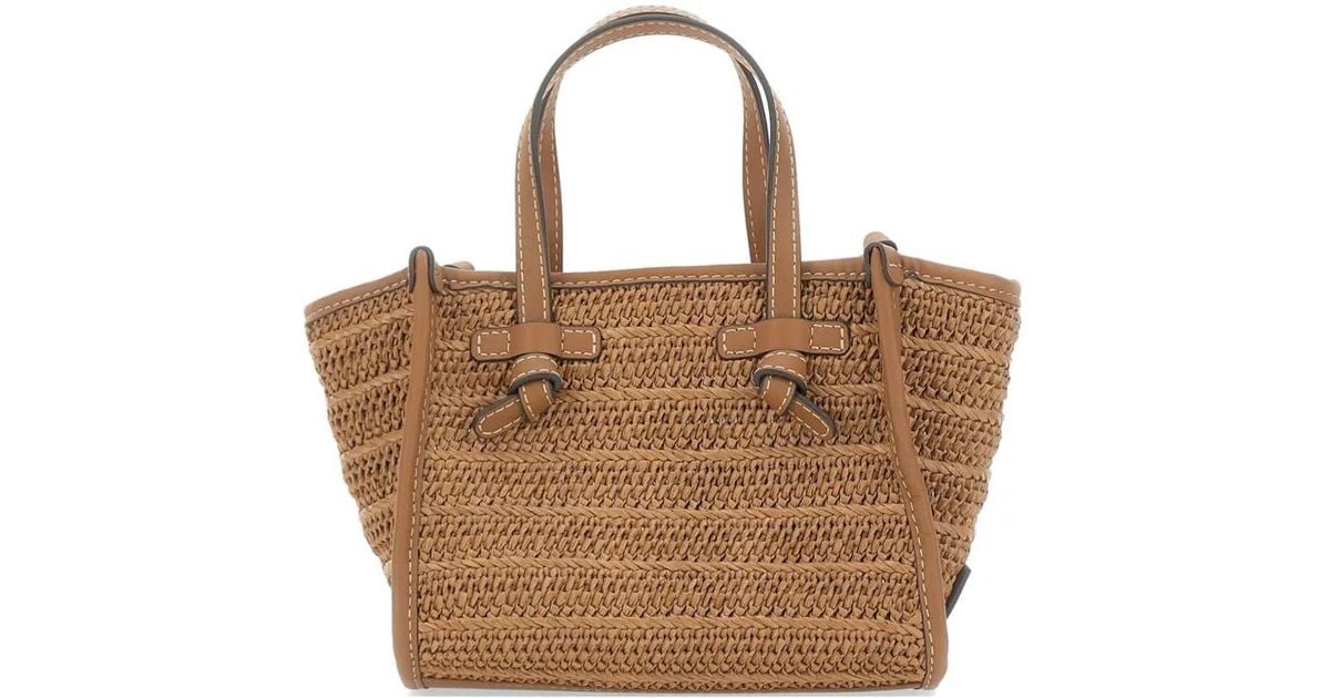 MARCELLA CLUB Miss Marcella Woven Straw Leather Trim Tote Bag in Brown ...