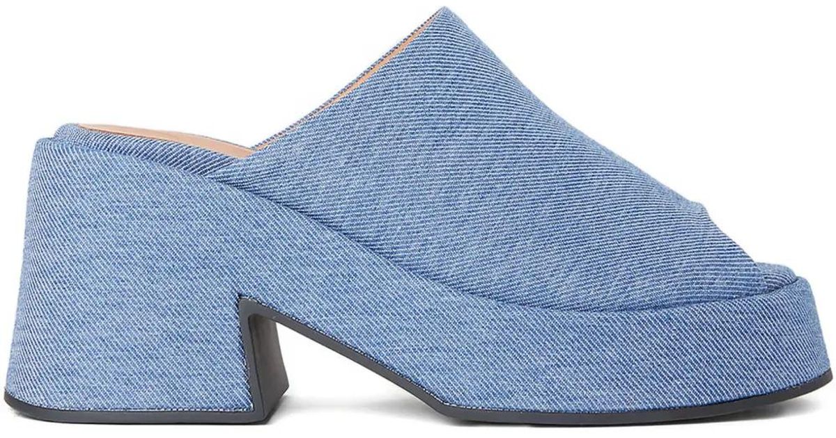 Ganni Denim Mules in Blue | Lyst