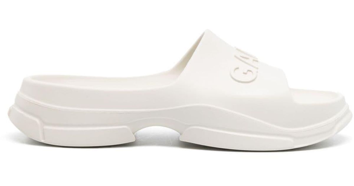 Ganni Logo-embossed Tonal-design Slides in White | Lyst
