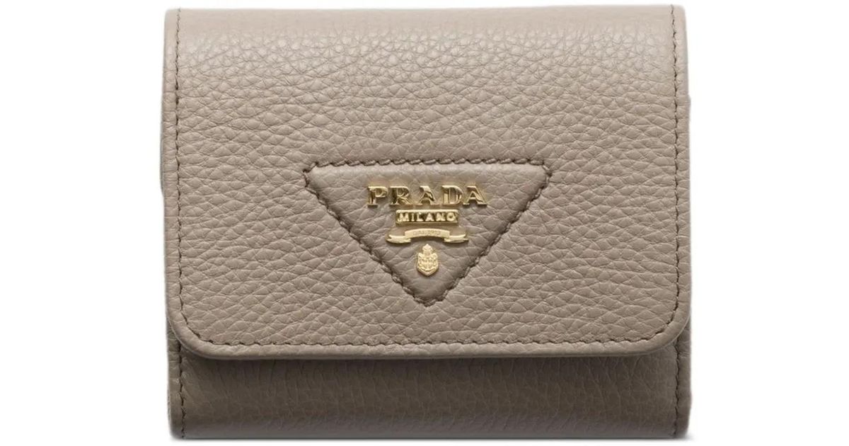 Prada Small Triangle-Logo Wallet in Natural | Lyst UK