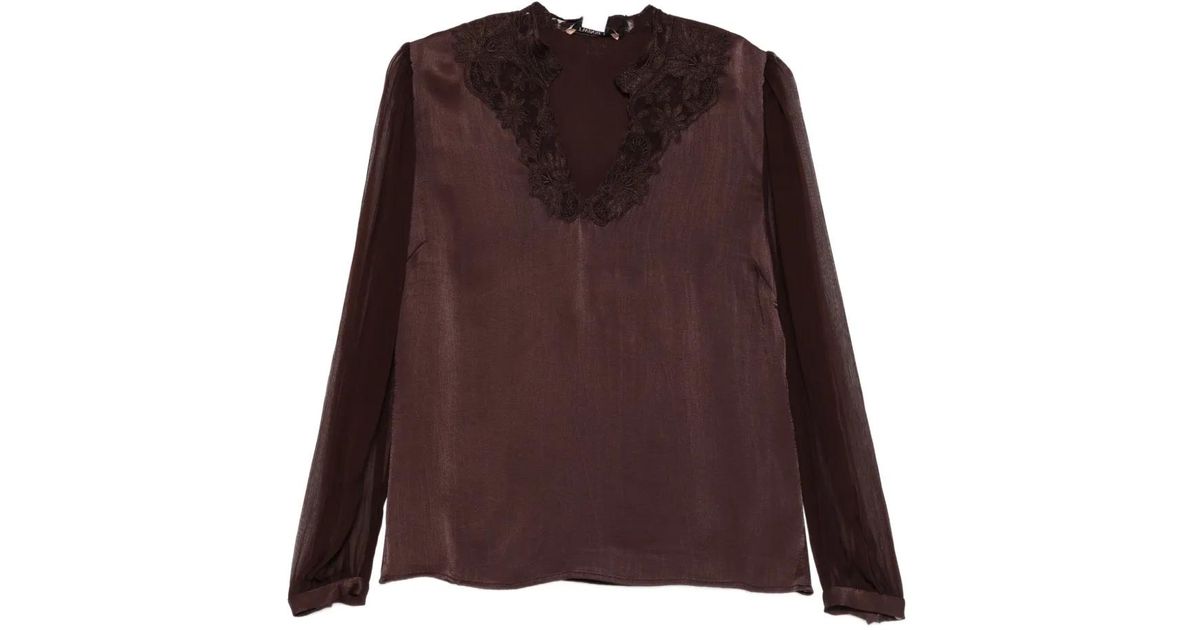 Twinset Lace-Detailing Blouse in Brown | Lyst UK