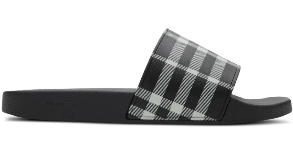 Burberry Checkered Slides in White for Men | Lyst