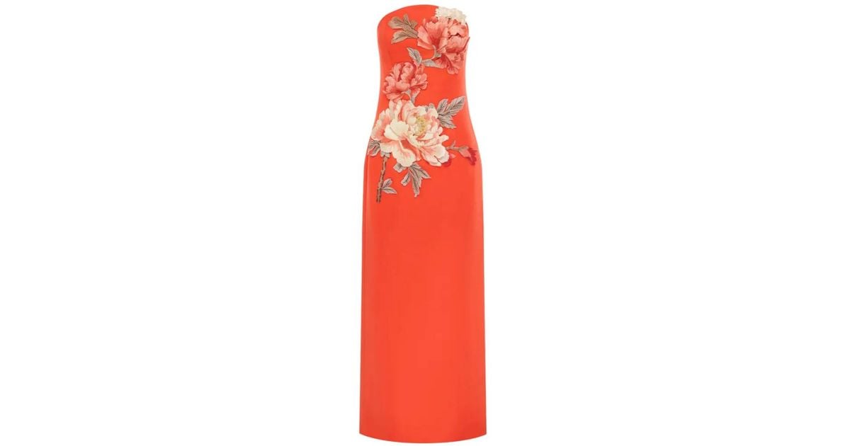 LEO LIN Ava Floral Midi Dress in Red | Lyst UK