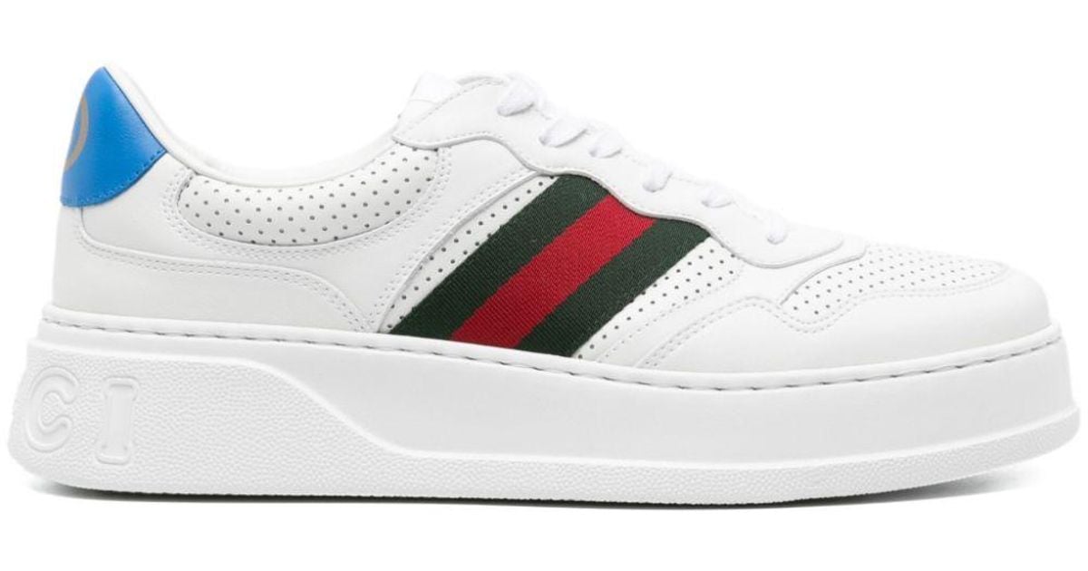 Gucci Web-Trim Leather Sneakers in White for Men | Lyst