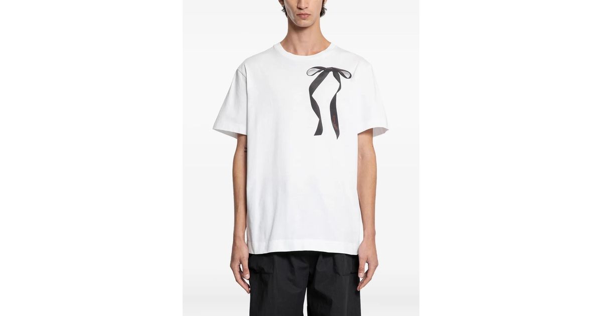 Simone Rocha Ribbon-Print Polo Shirt in White for Men | Lyst UK