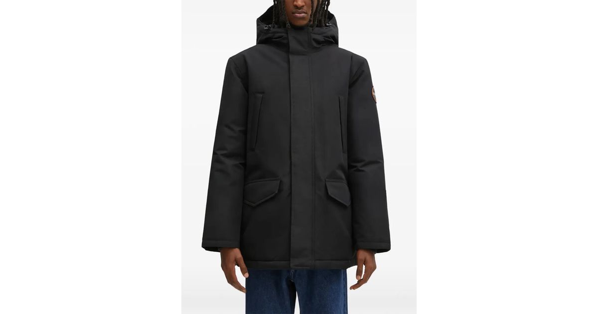 Napapijri Logo-Patch Hooded Jacket in Black for Men | Lyst UK