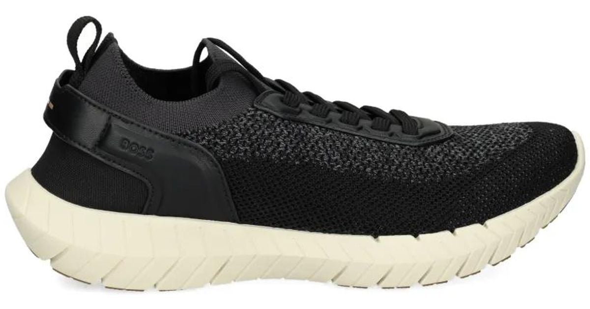 BOSS Logo-Detail Sneakers in Black for Men | Lyst UK