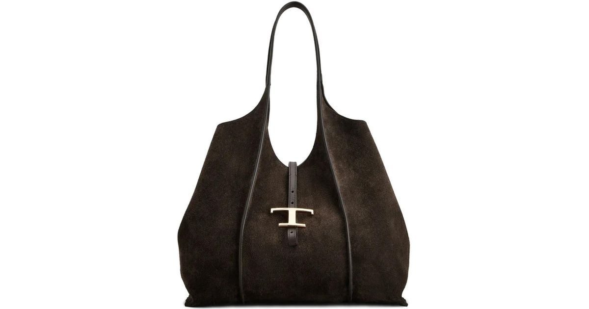 Tod's Medium Suede T-Bar Shoulder Bag in Black | Lyst