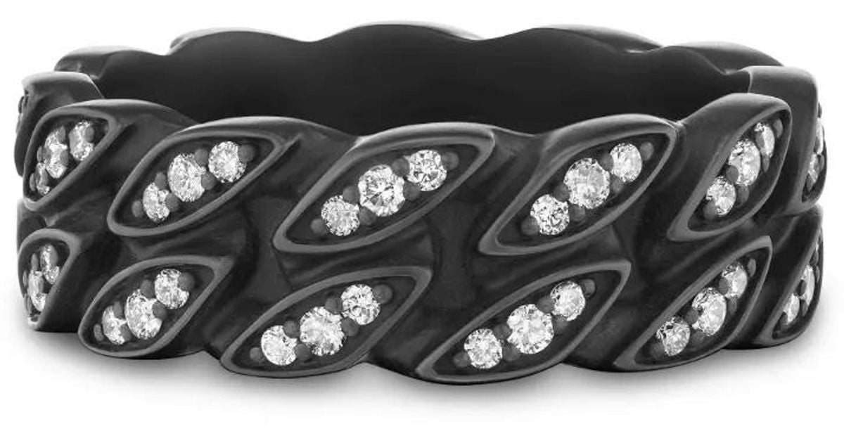 David Yurman Titanium Curb-Chain Diamond Ring in Black for Men | Lyst