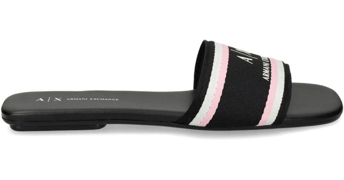 ARMANI EXCHANGE Striped Slides in Black | Lyst