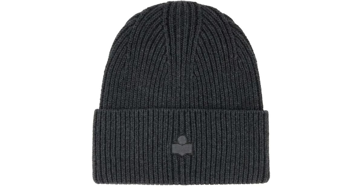 Isabel Marant Mayers Ribbed Beanie Hat in Black | Lyst UK