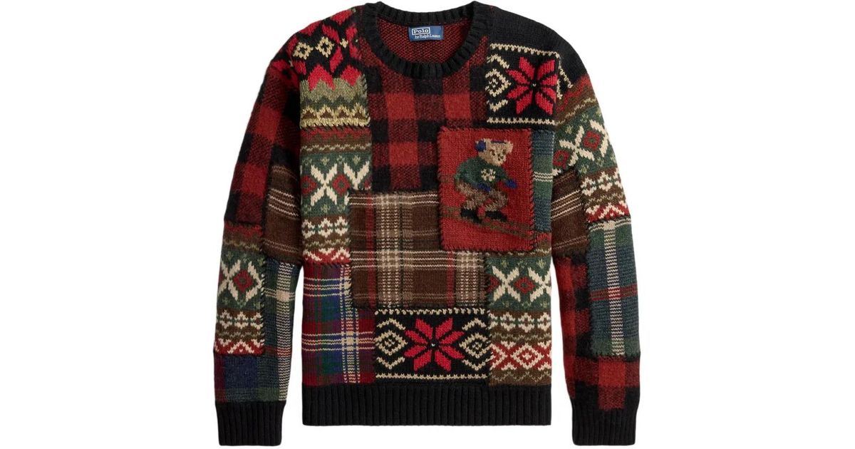 Polo Ralph Lauren Patchwork Graphic Sweater in Red for Men | Lyst UK