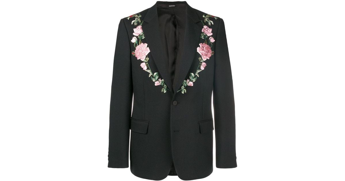 McQueen Floral Embroidered Suit Jacket in Black for Men | Lyst