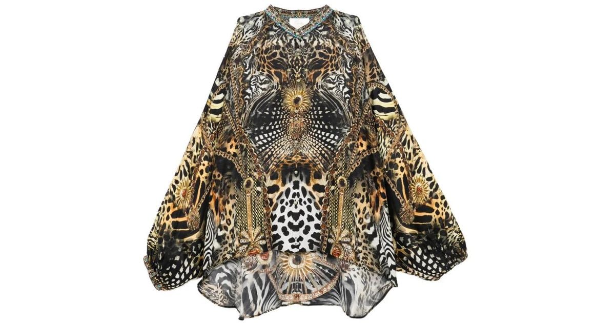 CAMILLA Mandarin Collar Cold Shoulder Blouse in White | Lyst UK