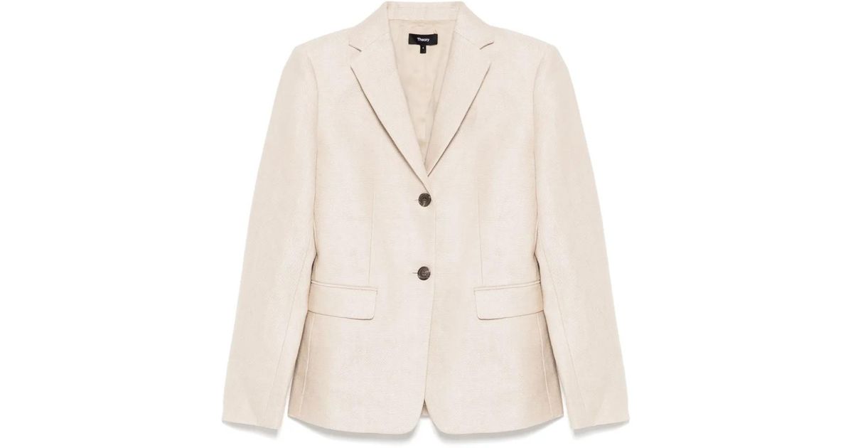 Theory Linen Blazer in Natural | Lyst