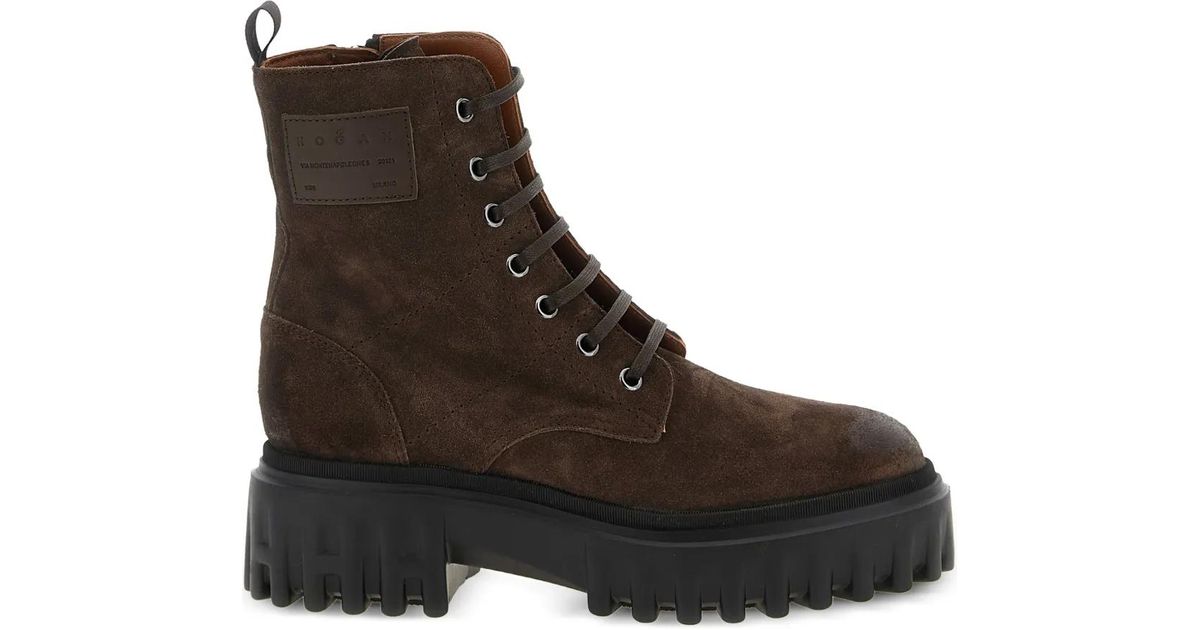 Hogan H700 Lace-Up Chunky-Sole Boots in Brown | Lyst