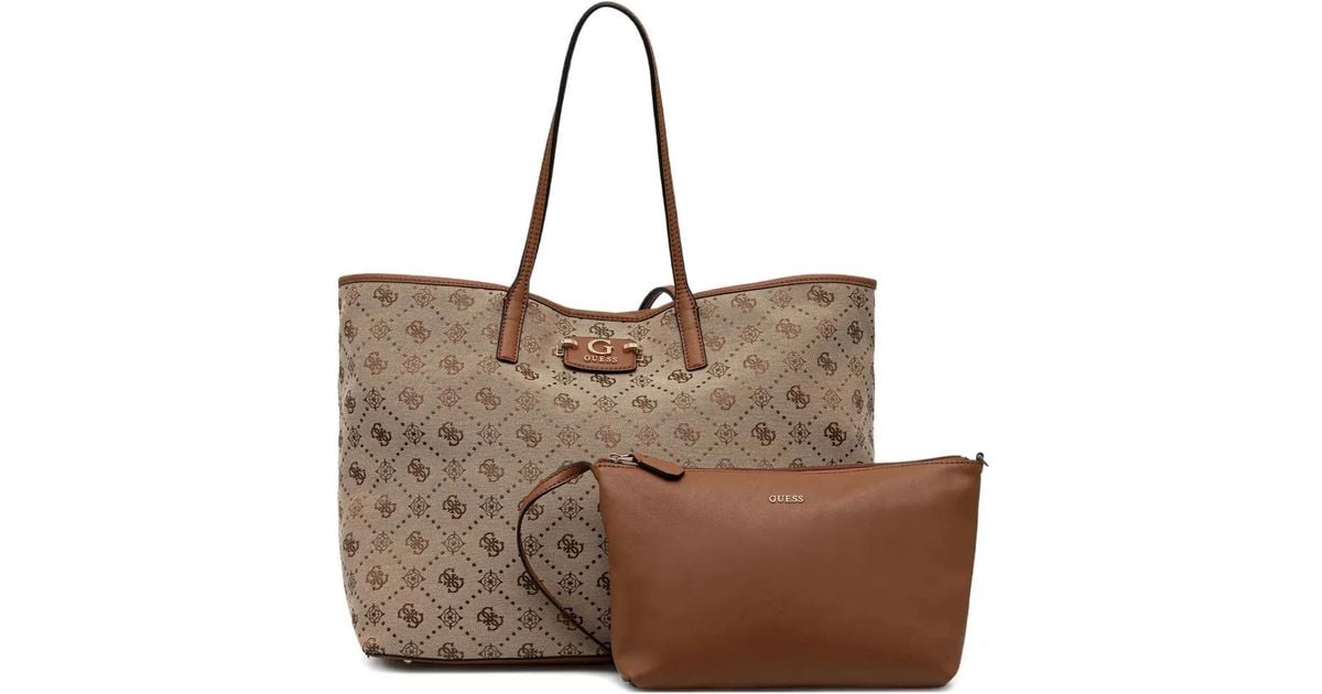 Guess Monogram Logo-Plaque Tote Bag in Brown | Lyst