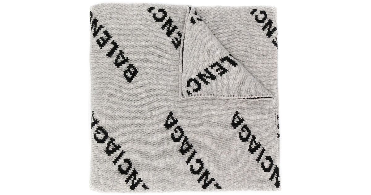 Balenciaga Wool Repeat Logo Pattern Scarf in Grey (Gray) for Men - Lyst