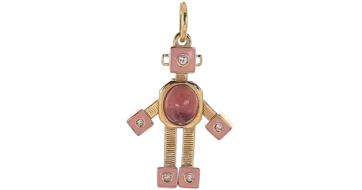 Van Robot 18K Mini Bespoke Robot Tourmaline And Diamond Pendant in Pink ...