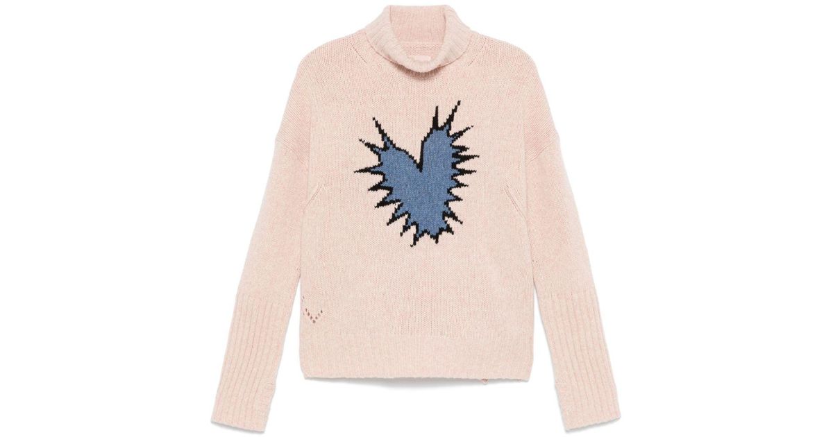 Zadig & Voltaire Alma Spiked Heart Sweater in White | Lyst