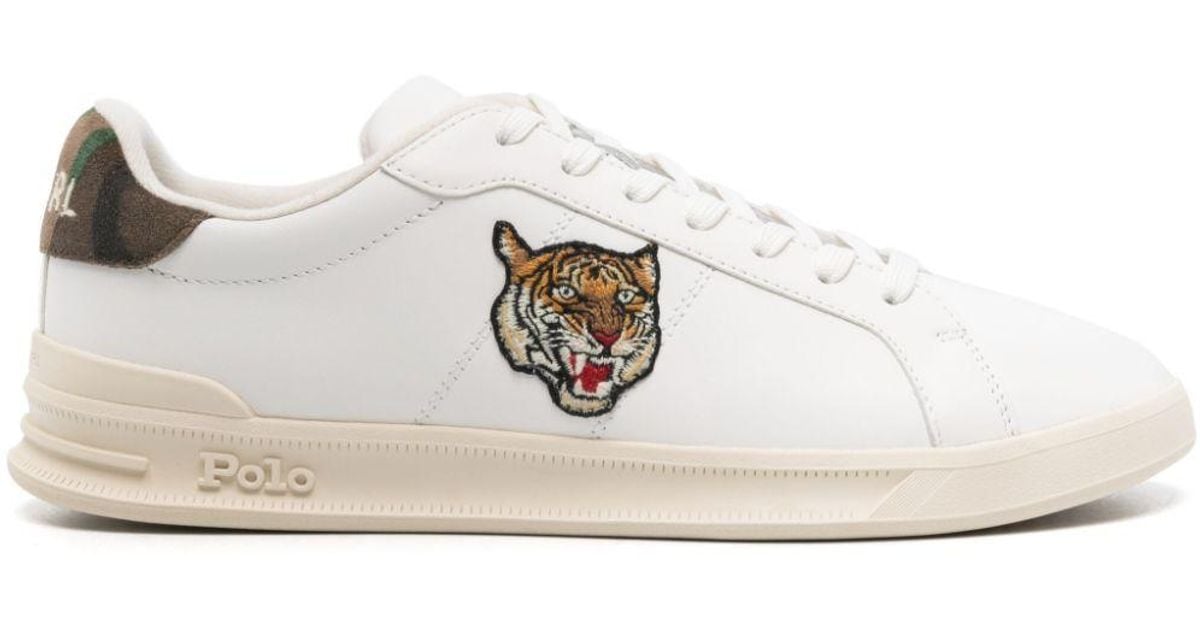 Polo Ralph Lauren Tiger-Patch Leather Sneakers in White for Men | Lyst