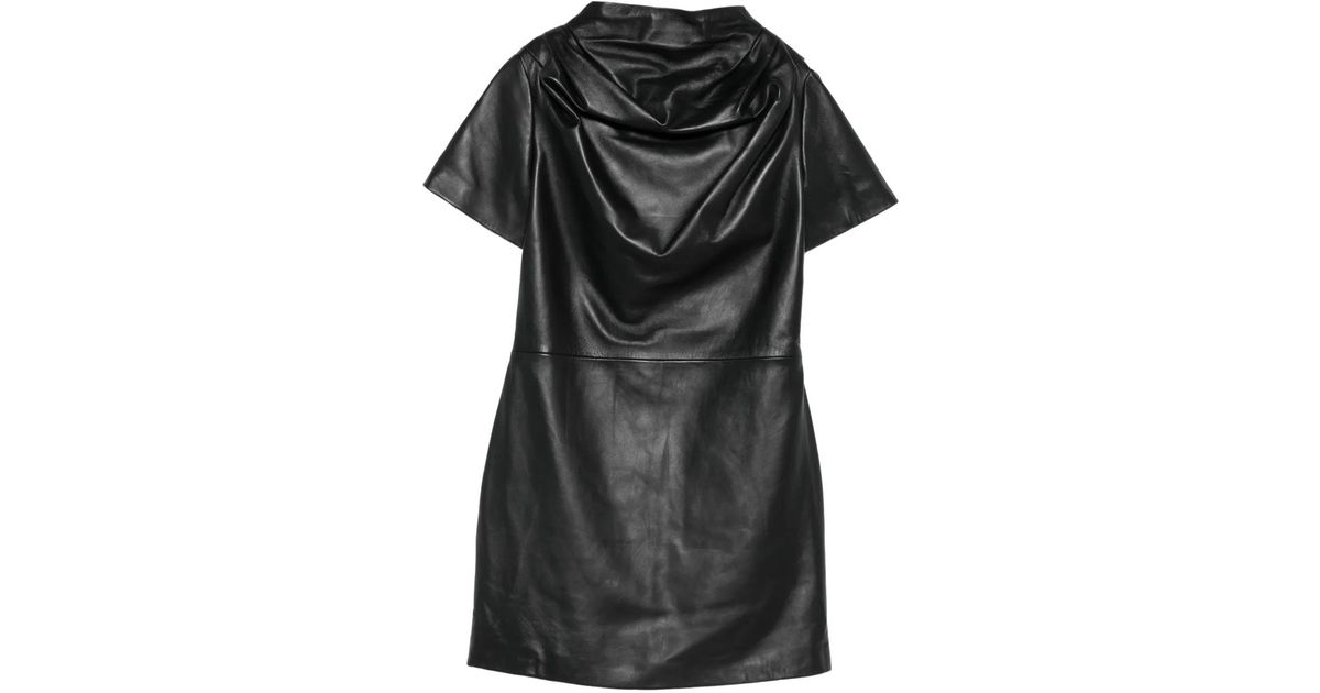 GIUSEPPE DI MORABITO Draped Leather Mini Dress in Black | Lyst UK